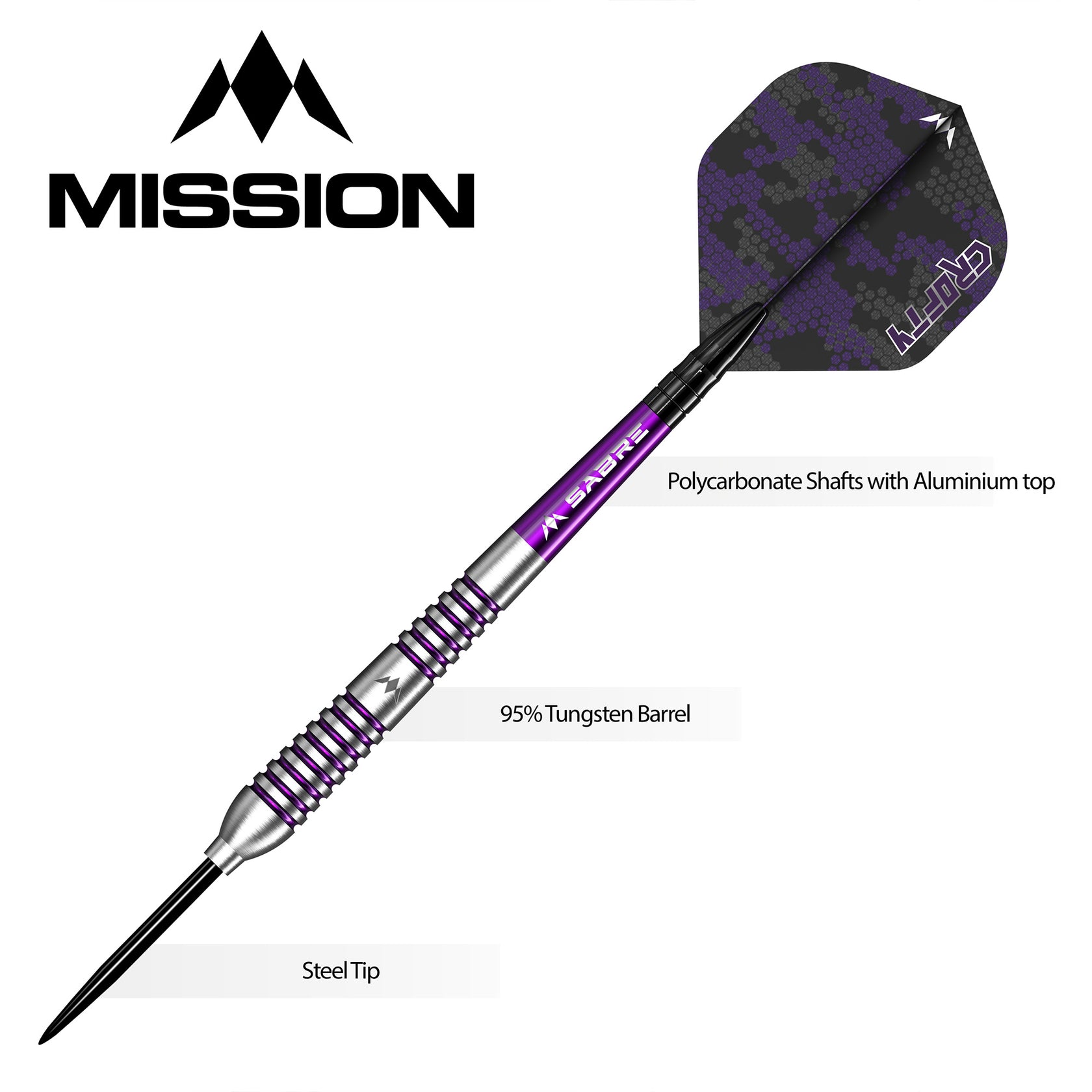 Mission Joe Croft Darts - Steel Tip - 95% Tungsten - Silver & Purple E ...