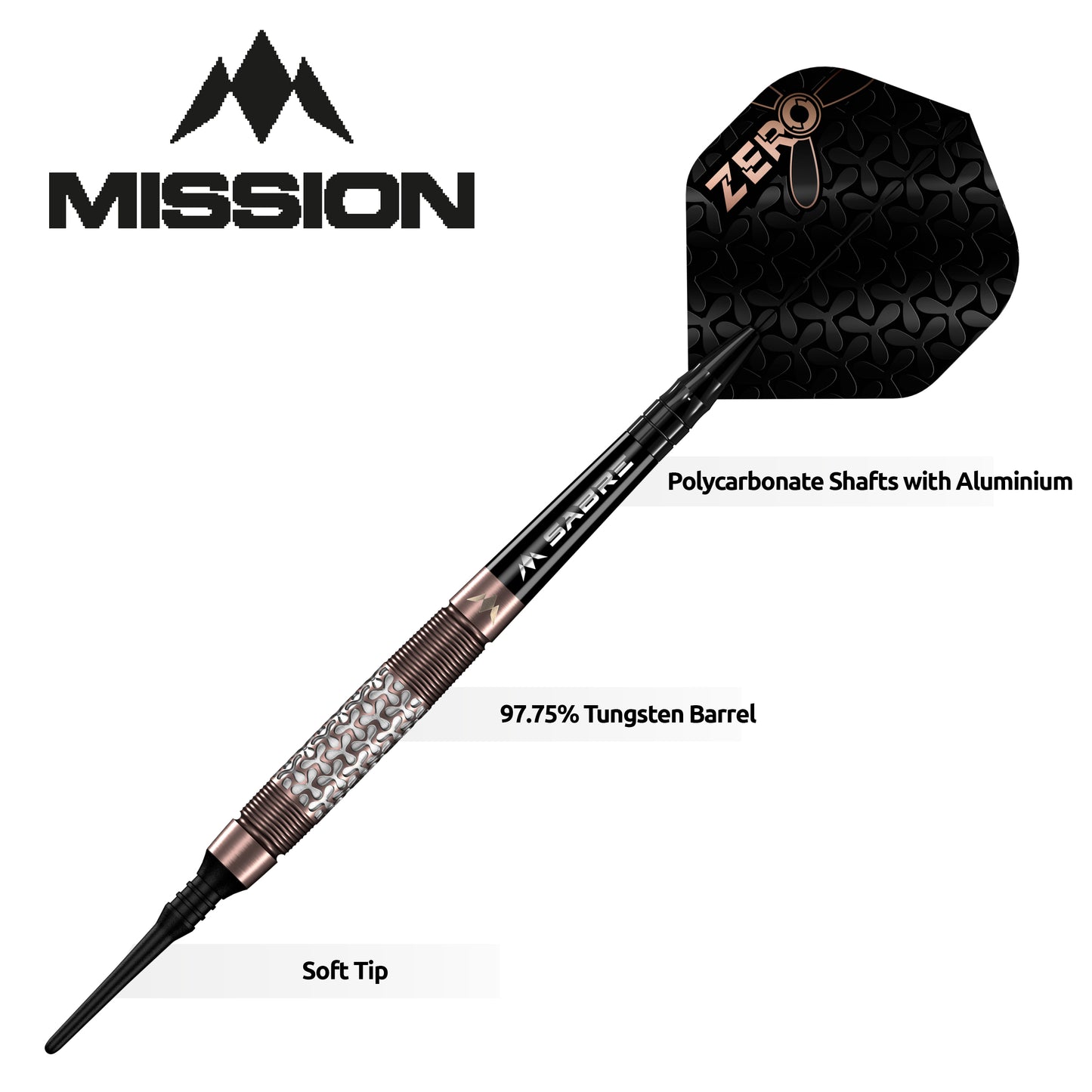 Mission Zero Soft Tip Tungsten Darts – 97.5% Tungsten – Bronze PVD – Mission Darts